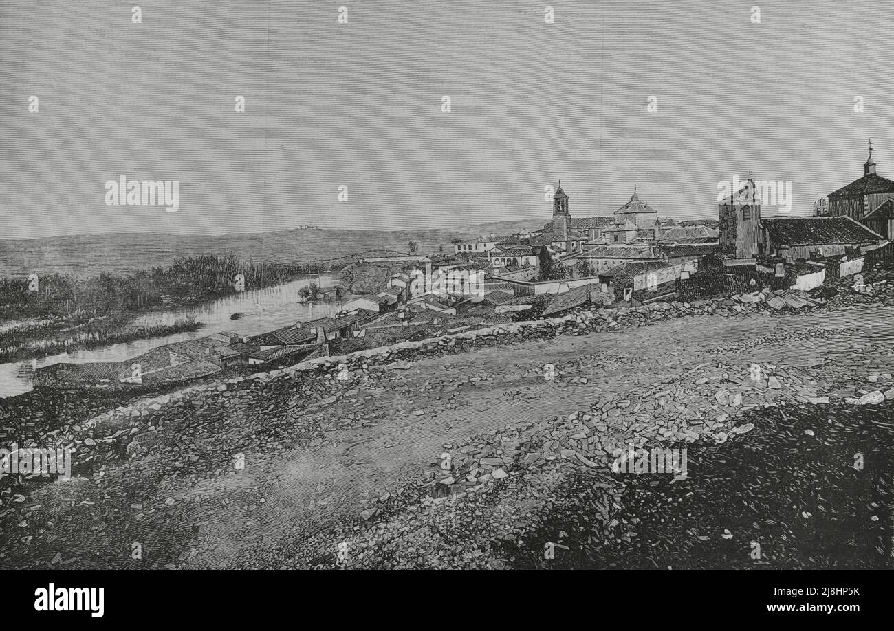 Spain, Salamanca province, Alba de Tormes. Panoramic of the town ...