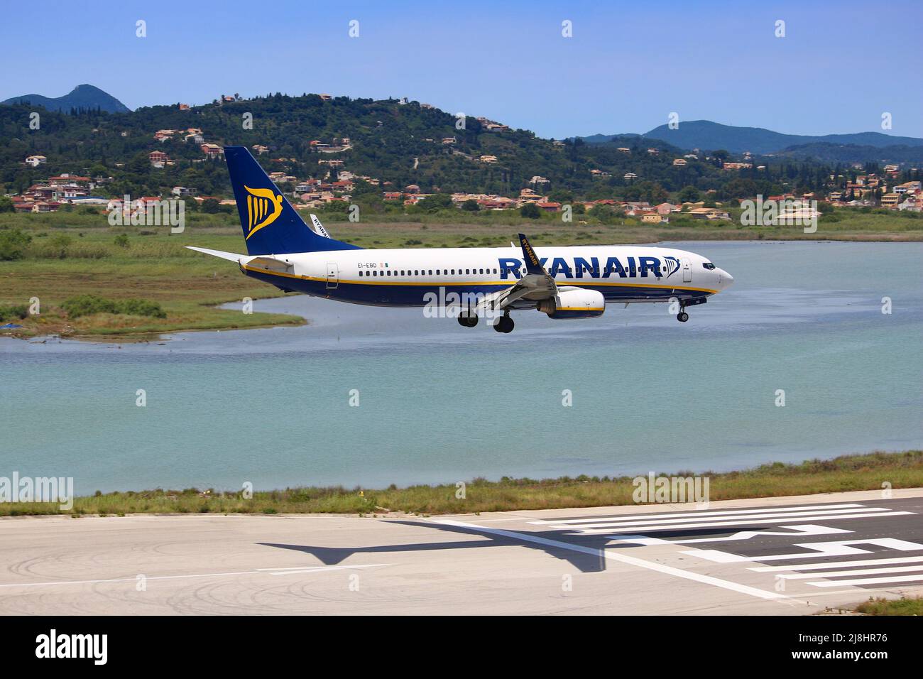 CORFU, GREECE - JUNE 5, 2016: Ryanair Boeing 737-800 arrives at Corfu ...