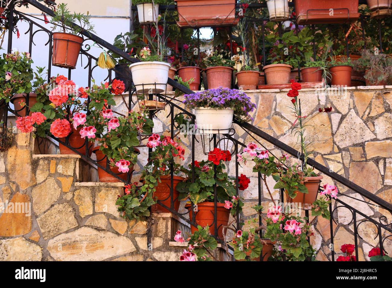 Greek village at the island of Corfu - Sinarades. Rural Greece small ...