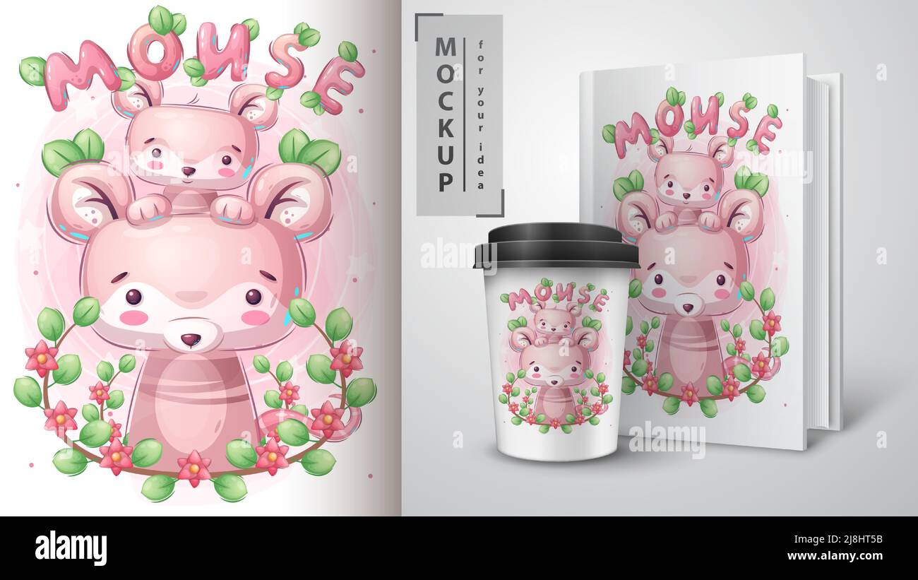 Cute mouse flower poster and merchandising Stock Vector Image & Art - Alamy