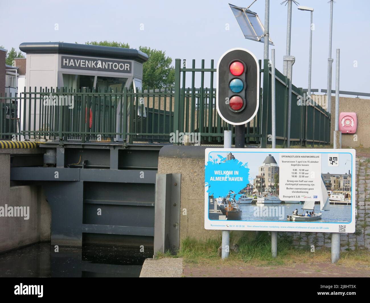 View of the control office and traffic lights for the automated lock ...