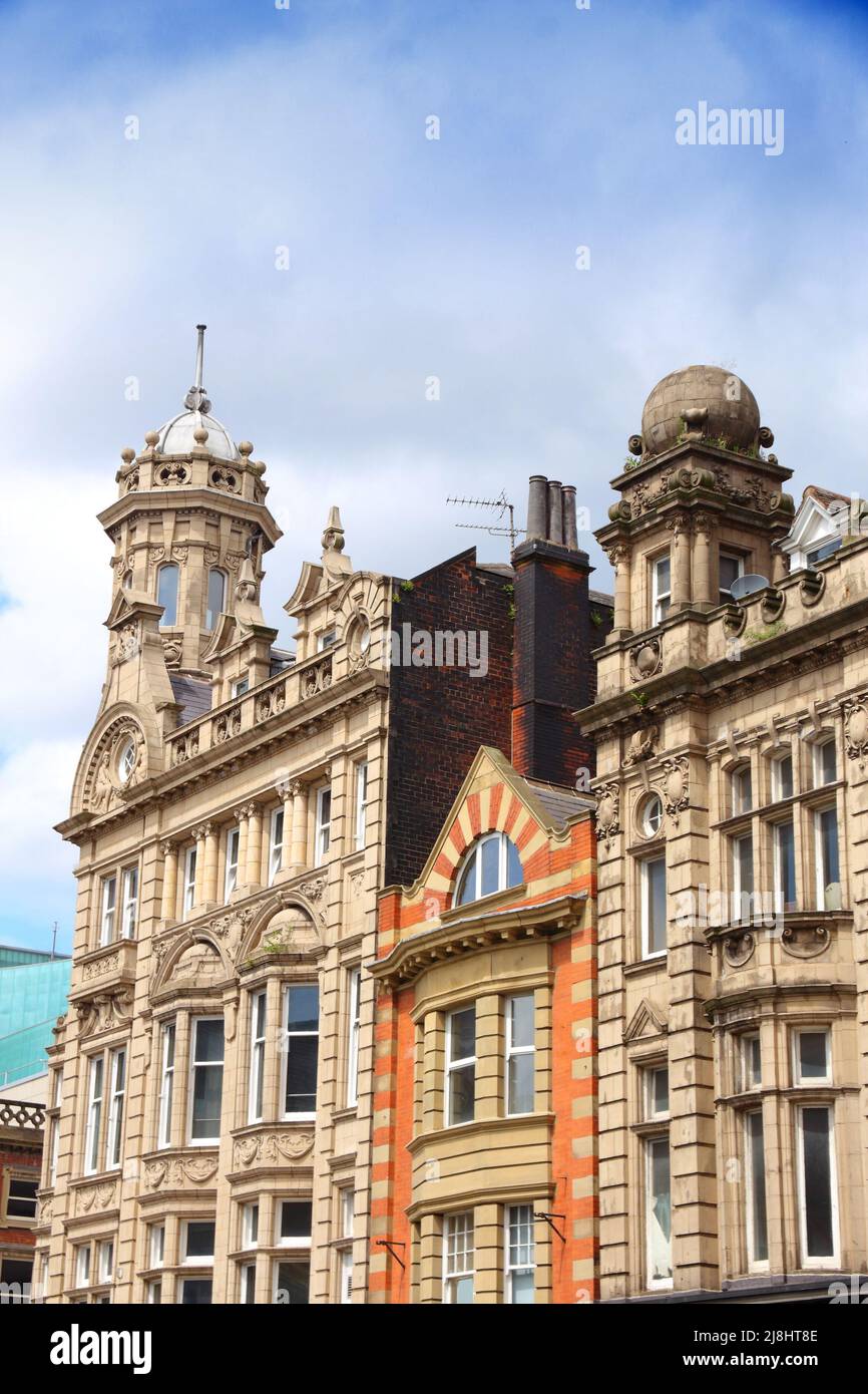 Leeds city, UK. Old British architecture of Briggate street Stock Photo ...
