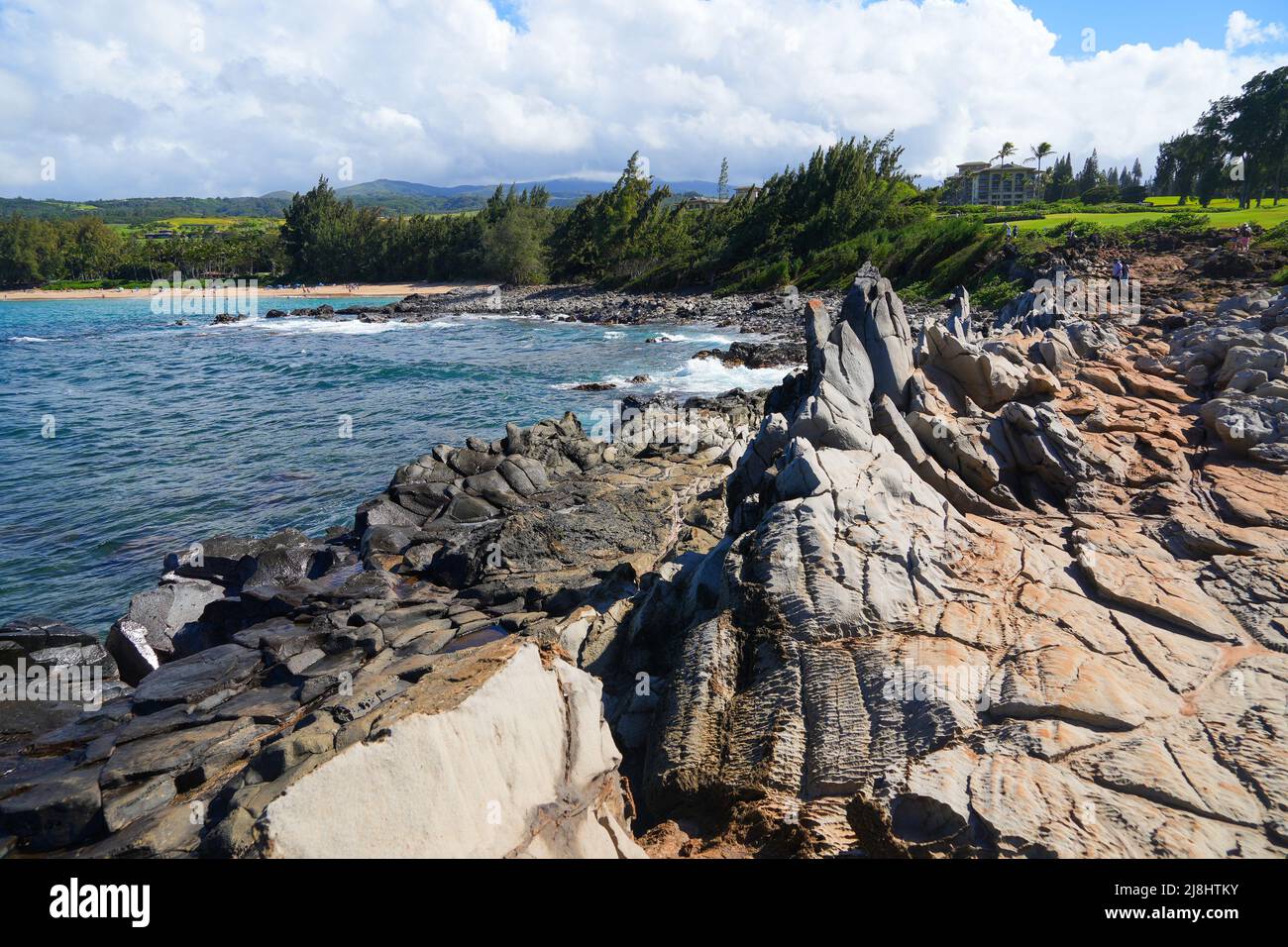 Dragon's Teeth sharp lava rocks on Makaluapuna Point in West Maui ...