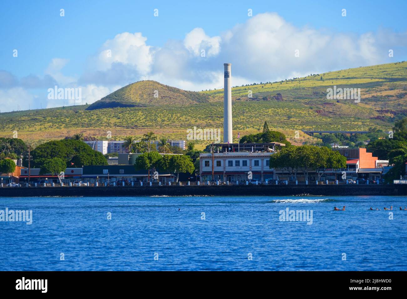 Lahaina old city center seen from the Pacific Ocean in front of the ...