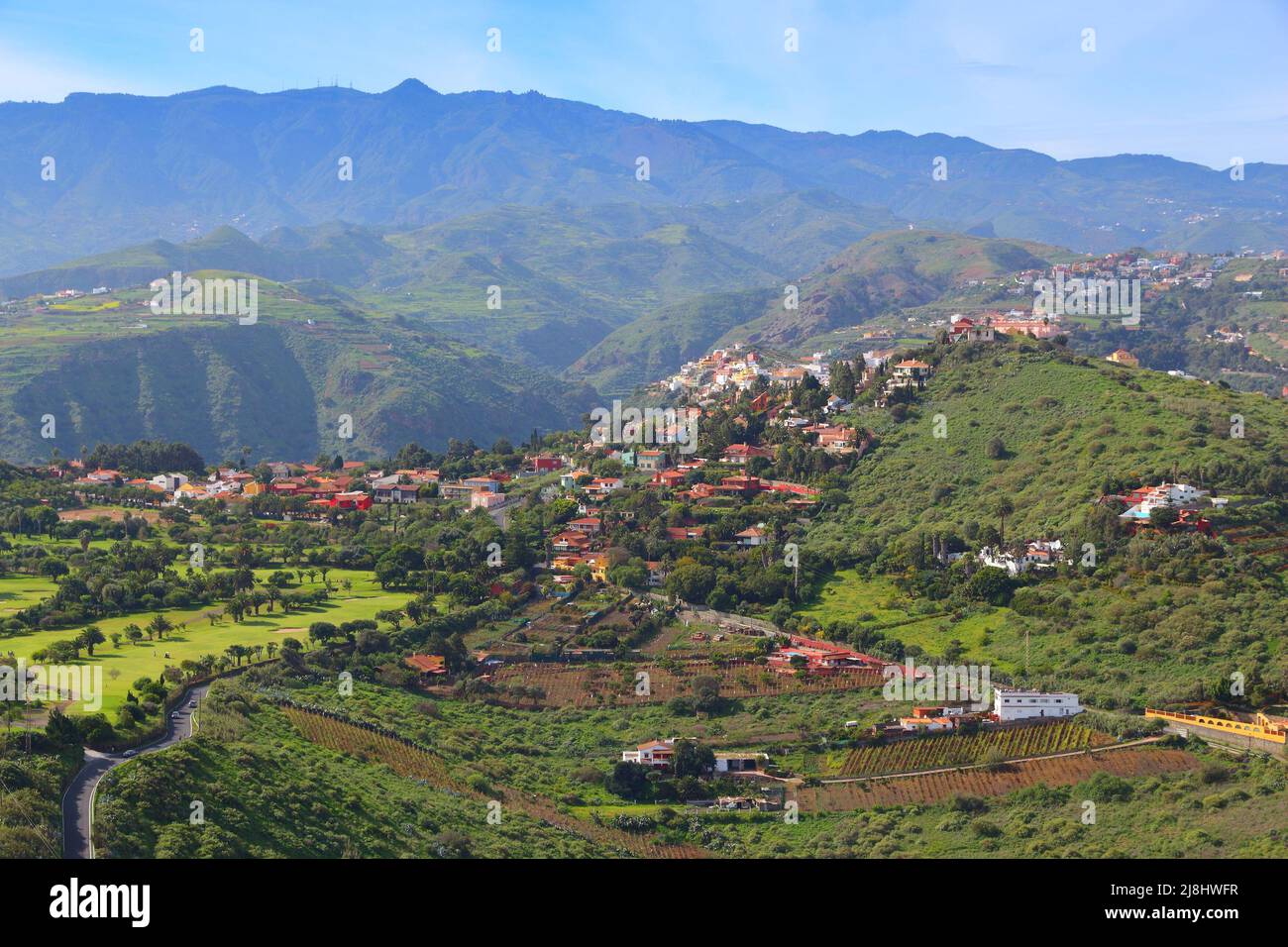 Santa Brigida in Gran Canaria. Agriculture and golf course landscape ...