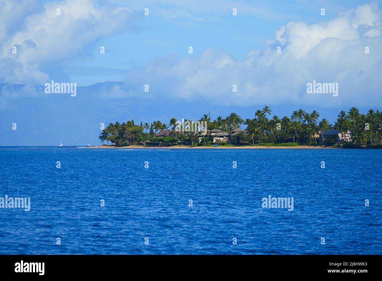 Baby Beach near Lahaina on West Maui in Hawaii with the island of Lanai ...