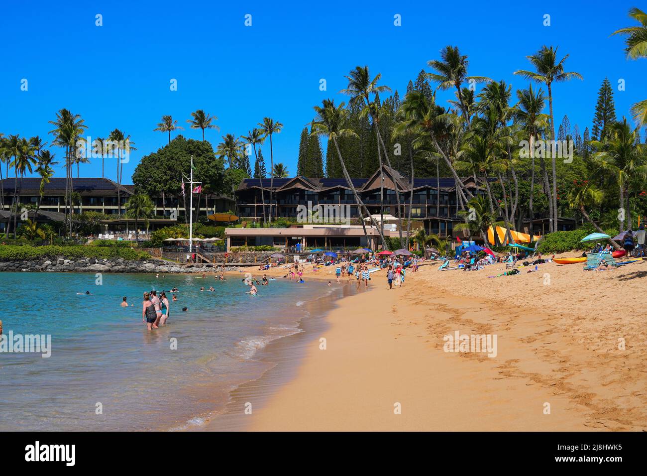 The beach of Napili Bay in Kapalua in the West of Maui island, Hawaii ...