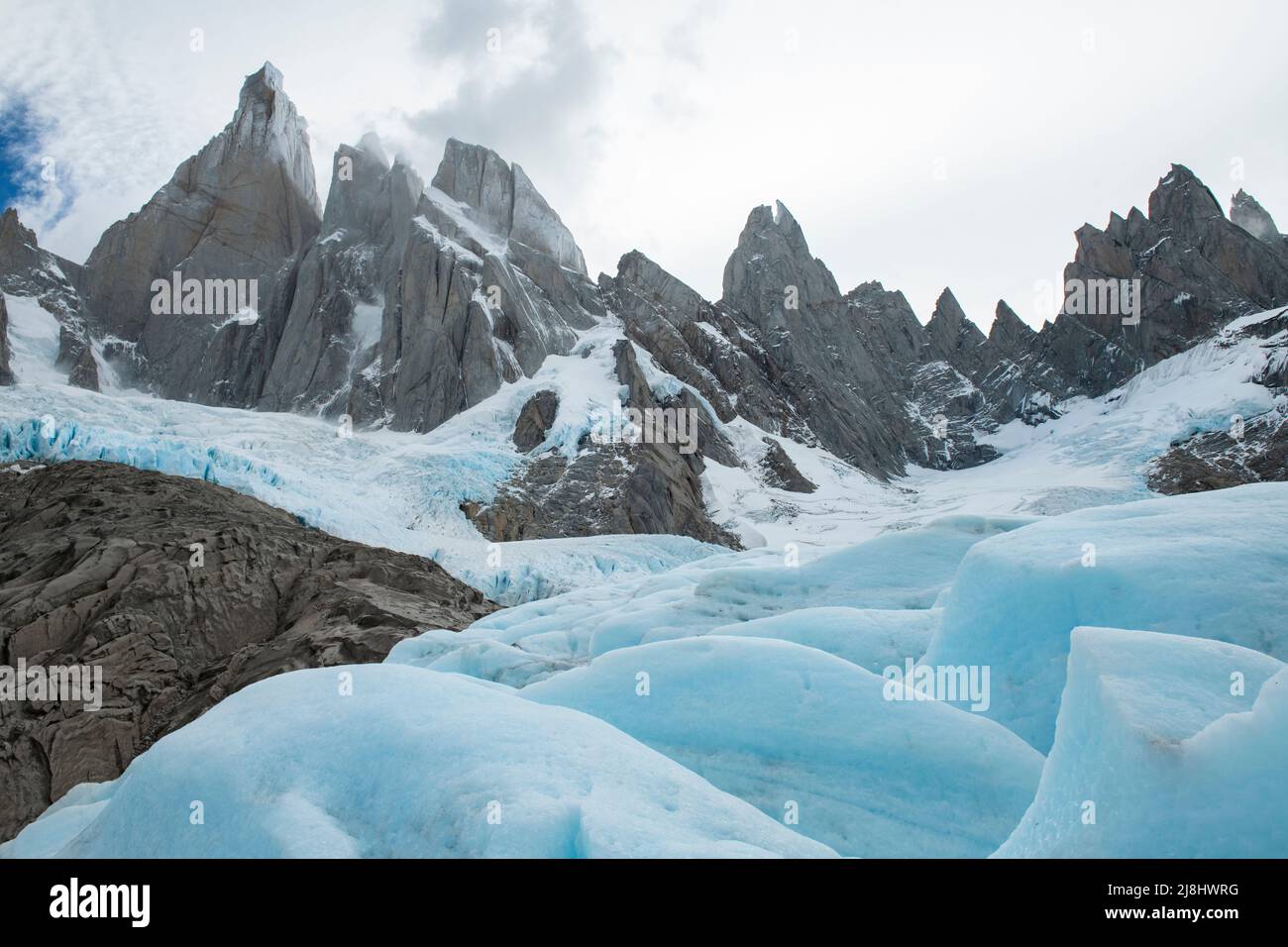The rolling ice of glacier in the backcountry behind Fitzroy Stock ...