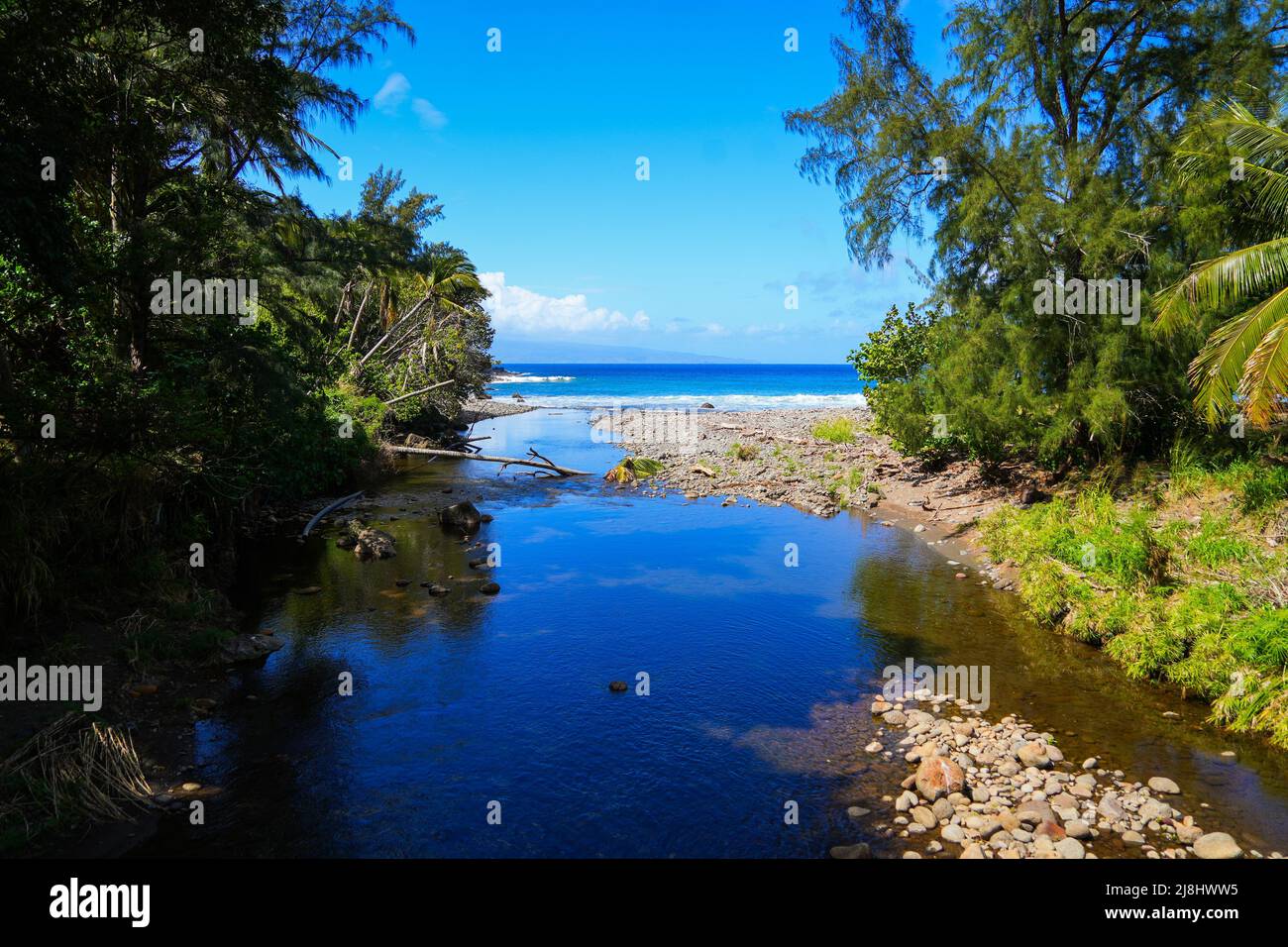 Fresh water creek flowing into Honokohau Bay between the Kahekili and ...
