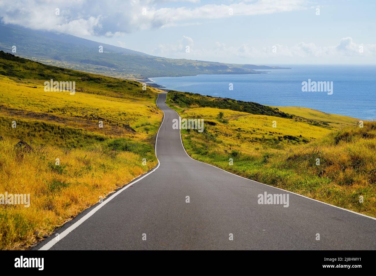 Piilani Highway winding on the slopes of the Haleakala volcano in the ...