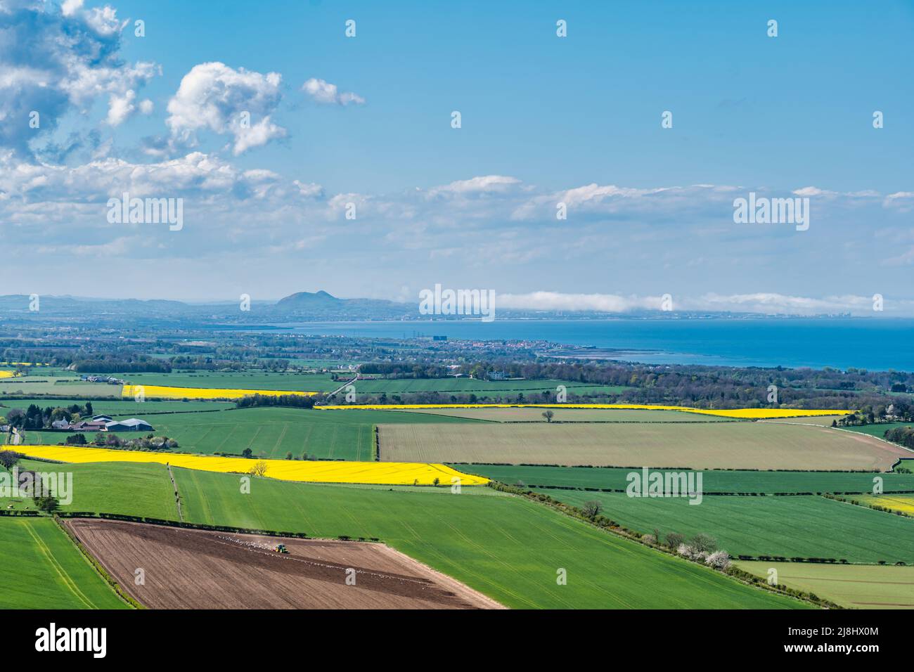 View from above of agricultural Spring crop fields with Arthur's Seat ...