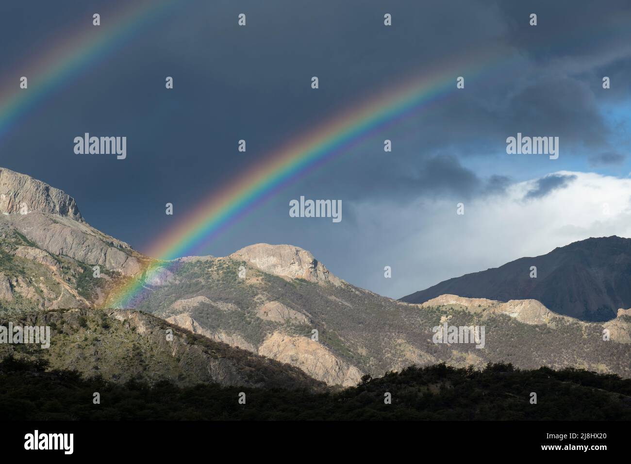 A double rainbow formed in the wake of storm which moved through Stock ...