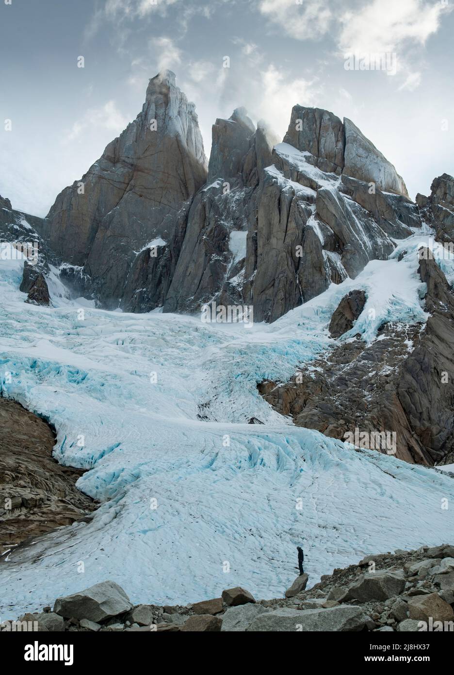 The rolling ice of glacier in the backcountry behind Fitzroy Stock ...