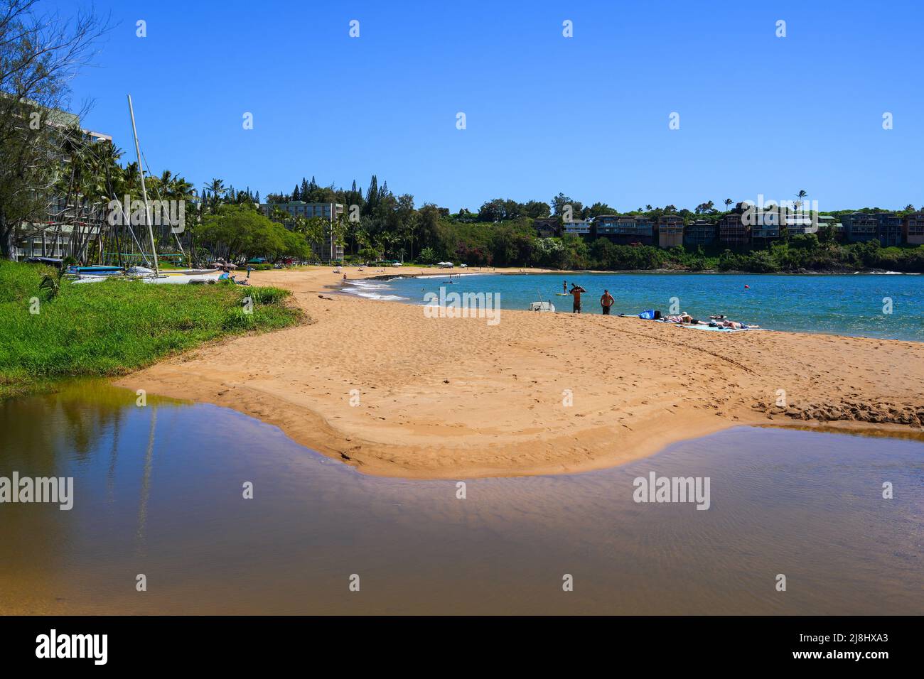 Freshwater stream on Kalapaki Beach on the South Shore of Kauai island ...