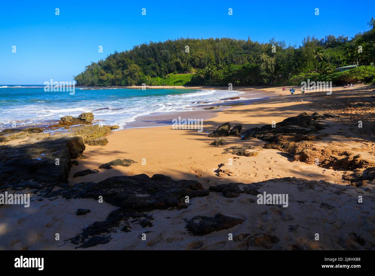 Rocks on Moloa'a beach on the North Shore of Kauai island in Hawaii ...