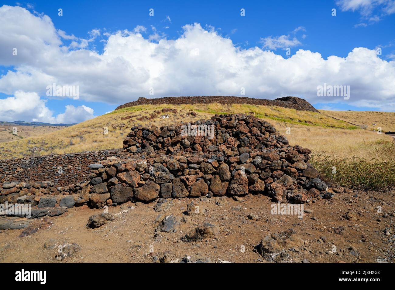 Lava rock ruins in the Pu'ukohola Heiau National Historic Site on the ...