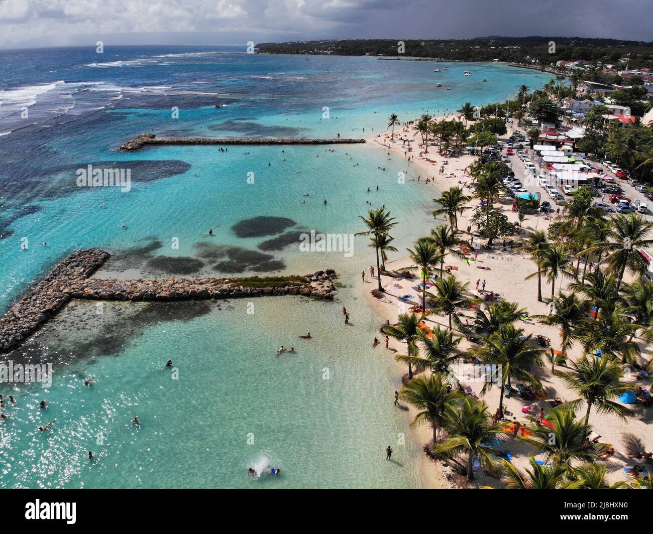 Guadeloupe coral reef drone aerial view. Sainte Anne Beach (Grande ...