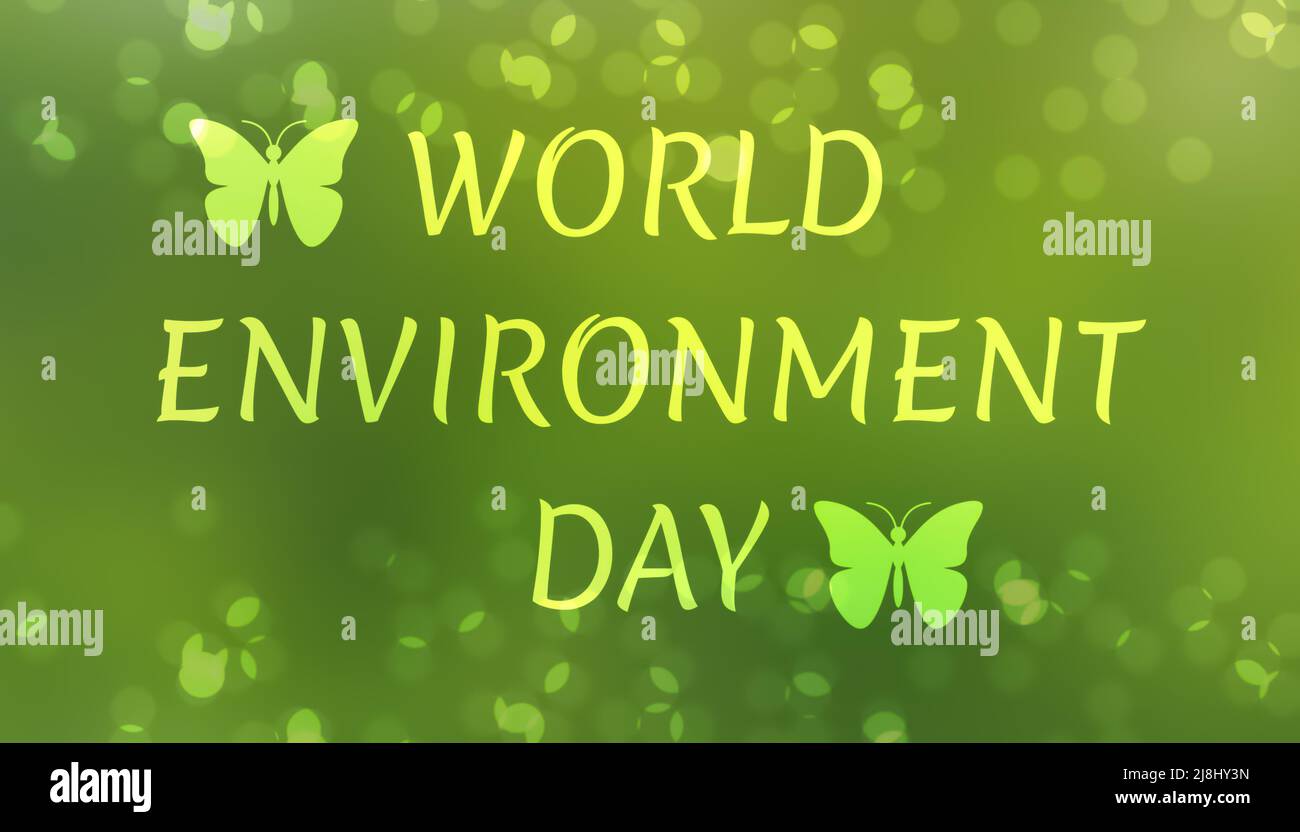World environment day illustration on blur green background with ...