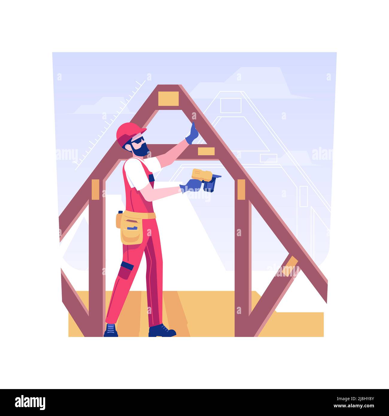 Installation of roof trusses isolated concept vector illustration ... Installation of roof trusses isolated concept vector illustration ...