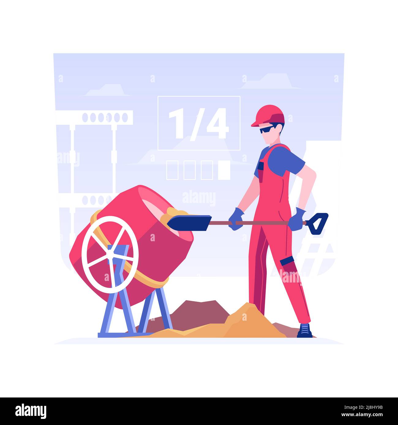Mortar preparation isolated concept vector illustration. Mason with ...