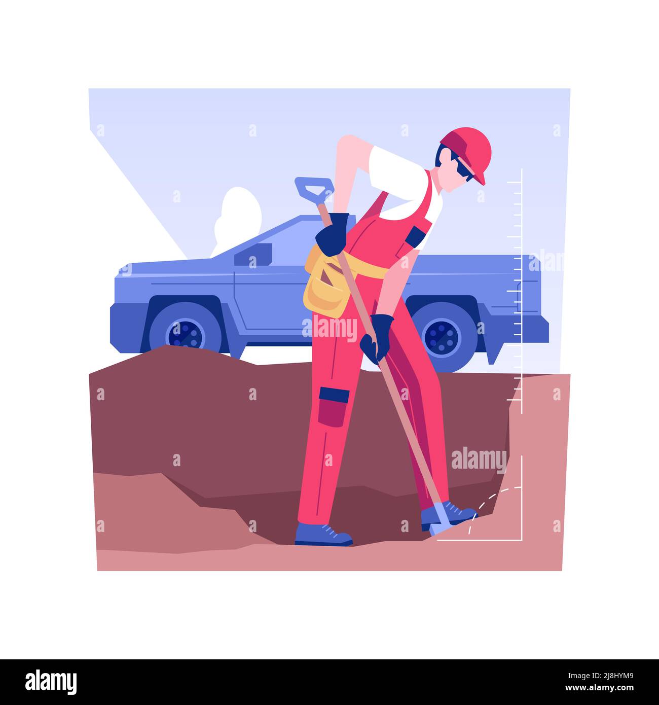 Digging trenches isolated concept vector illustration. Repairman digs a ...