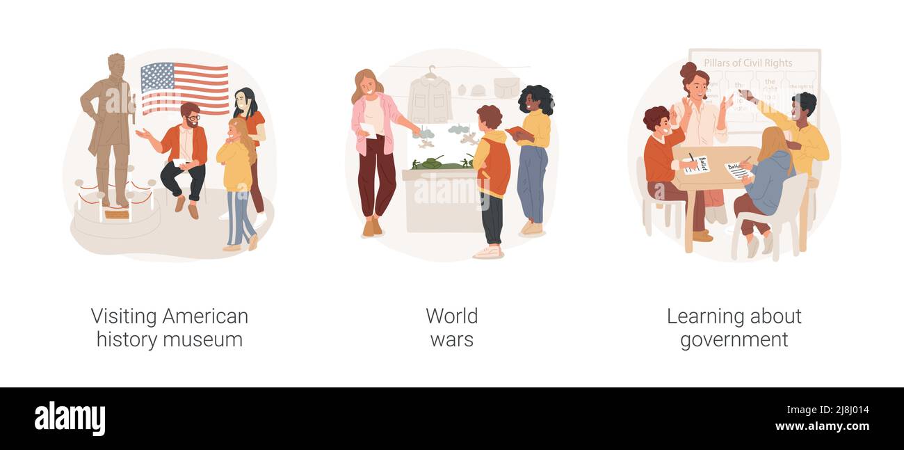 High school history curriculum isolated cartoon vector illustration set ...