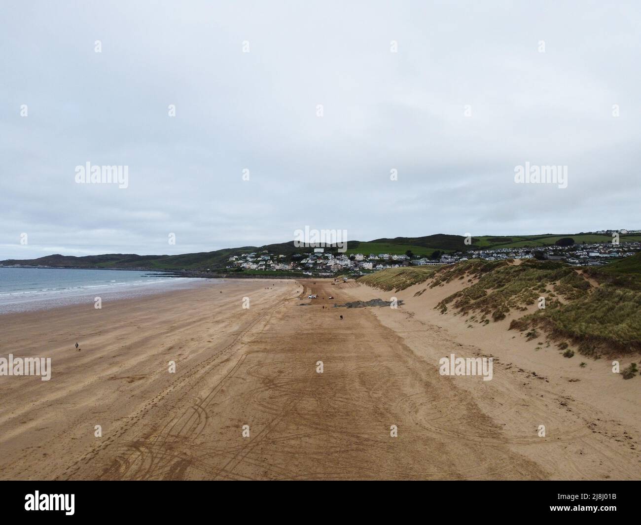 Woolacombe beach aerial drone devon england uk Stock Photo - Alamy