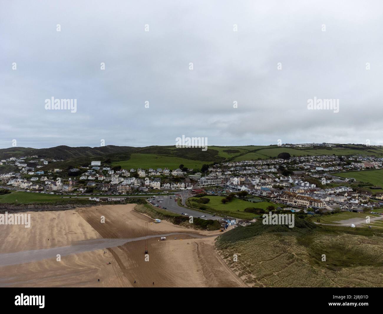 Woolacombe beach aerial drone devon england uk Stock Photo - Alamy