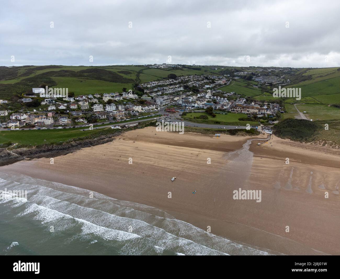 Woolacombe beach aerial drone devon england uk Stock Photo - Alamy