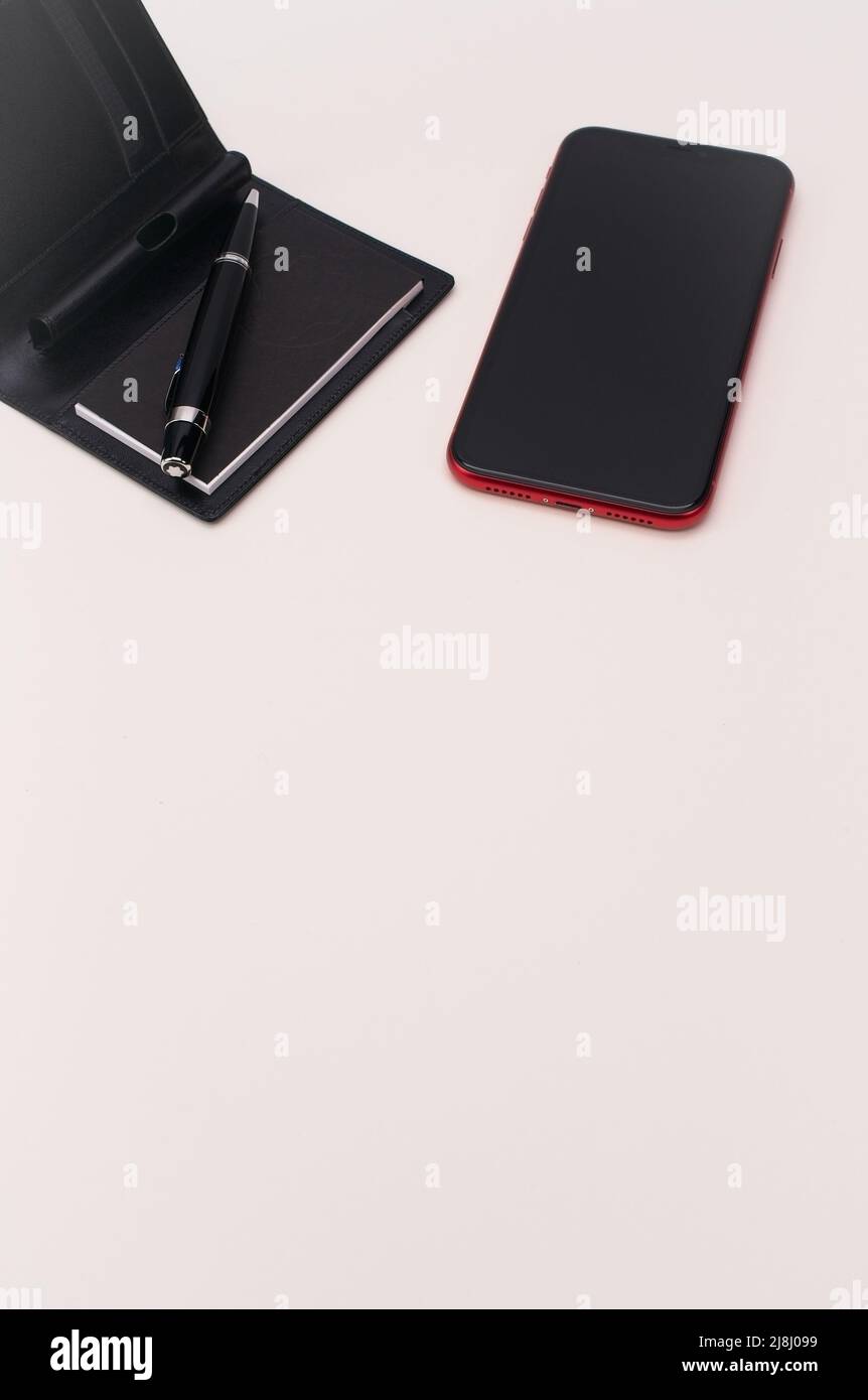Apple iphone Product Red with luxury Montblanc pen and leather case ...