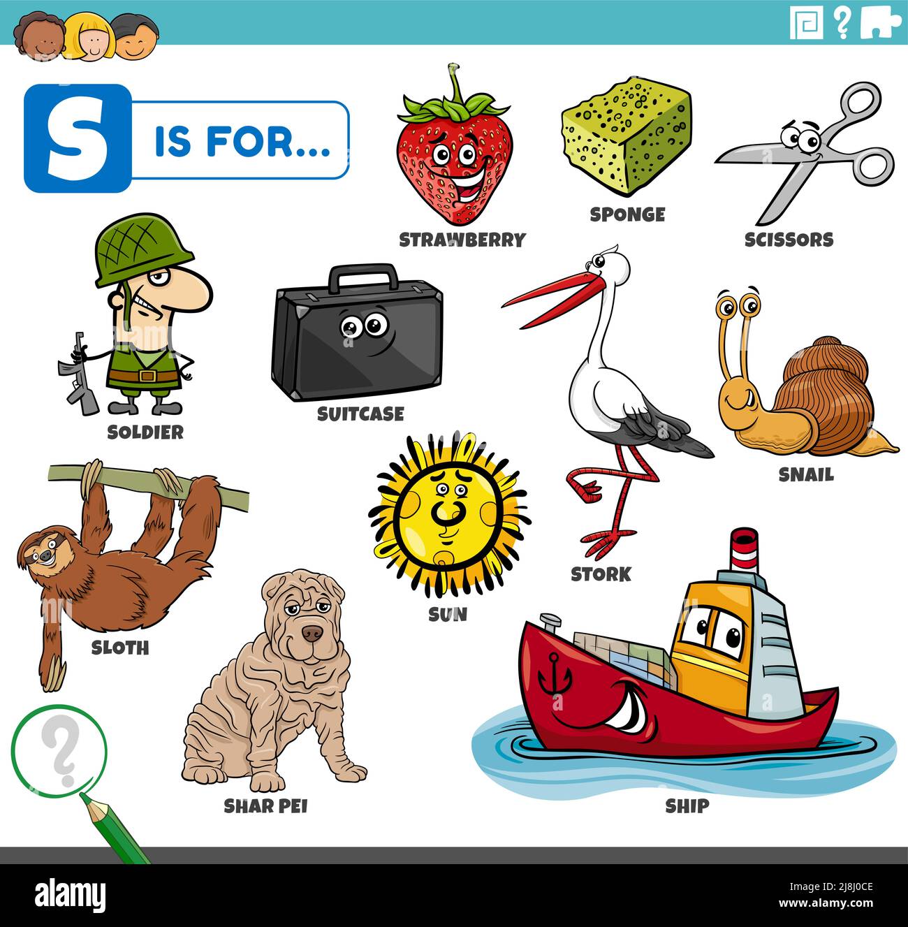educational cartoon illustration for children with comic characters and ...