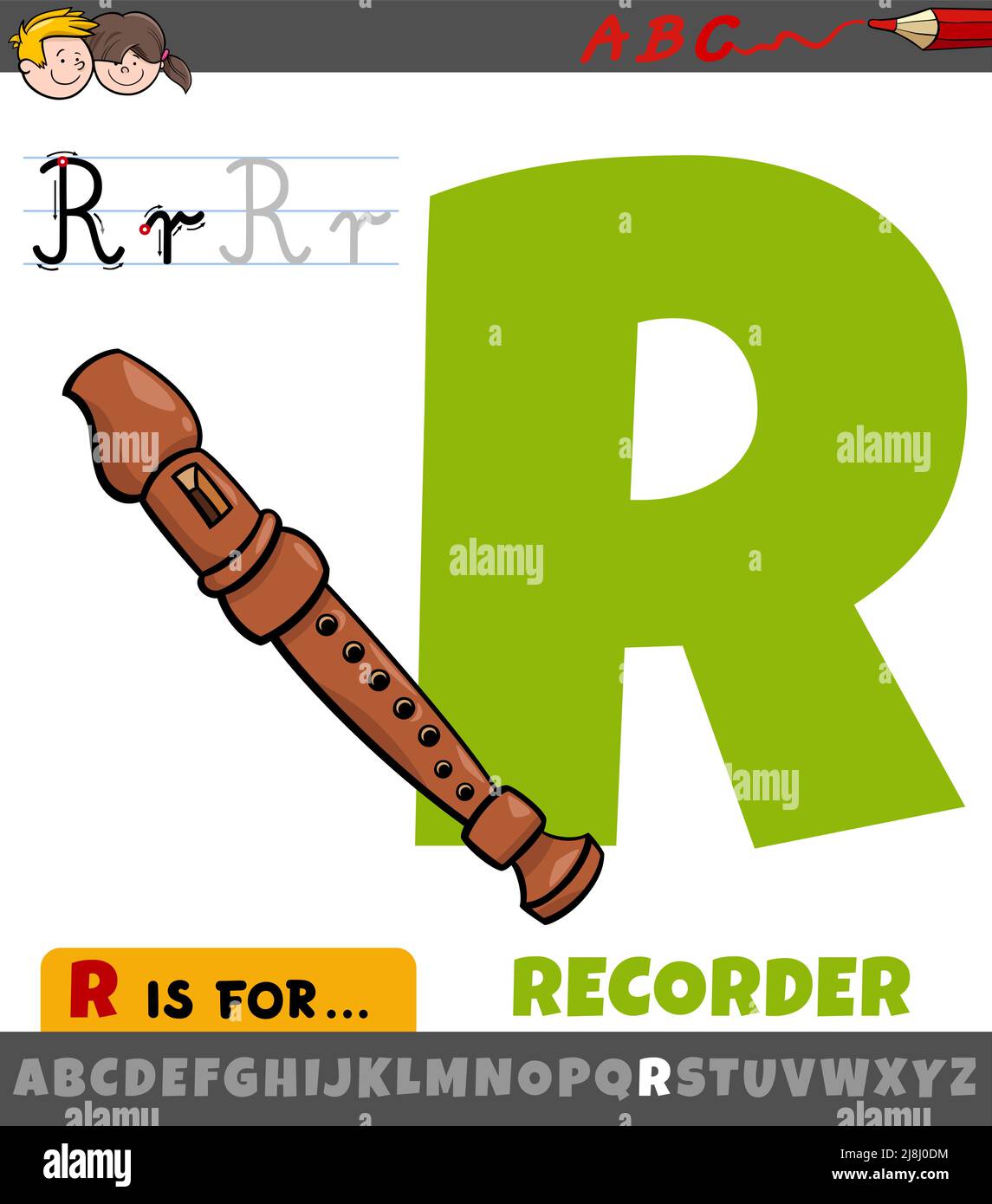 Educational cartoon illustration of letter R from alphabet with ...