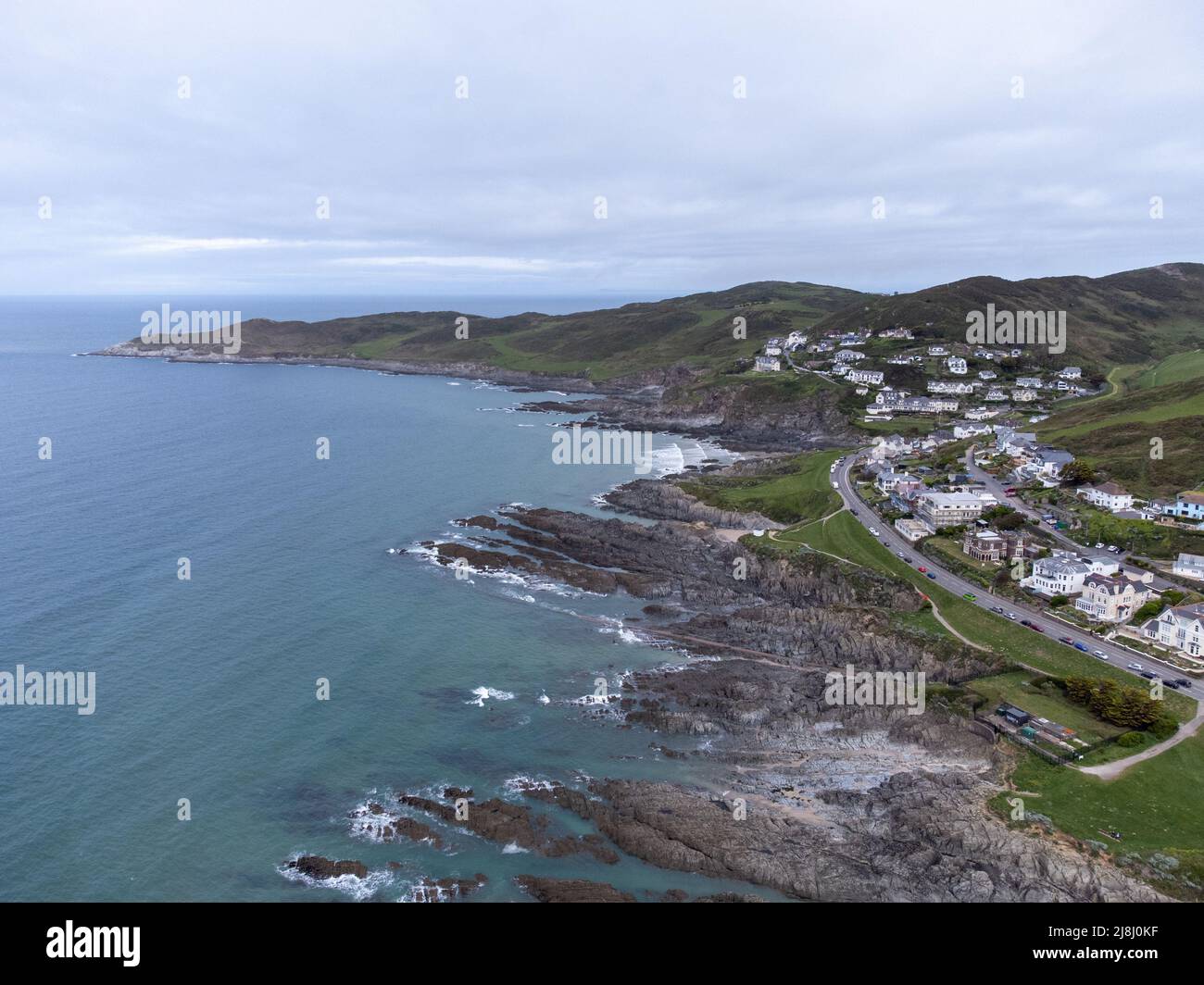 Woolacombe beach aerial drone devon england uk Stock Photo - Alamy