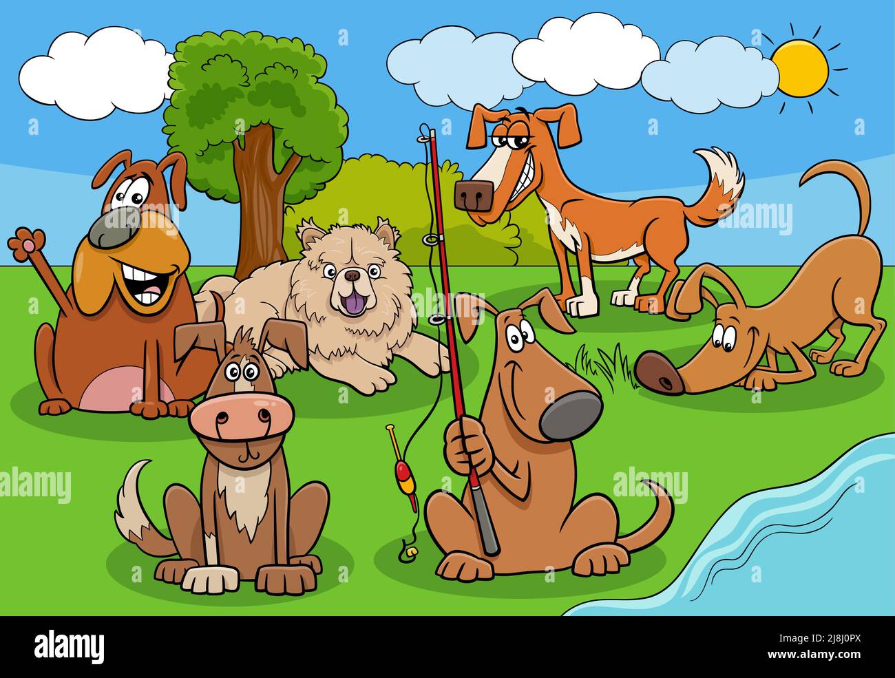 Cartoon illustration of funny dogs and puppies comic animal characters ...