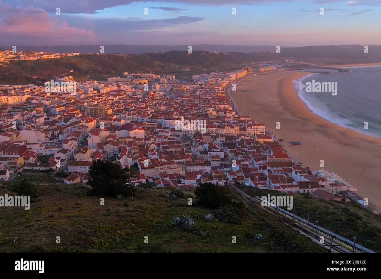 Overview of the Village of Nazare during Sunset Time in Portugal Stock ...