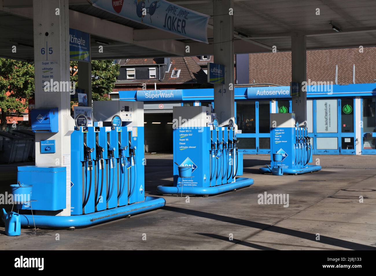 OBERHAUSEN, GERMANY - SEPTEMBER 18, 2020: Aral gas station in Germany ...