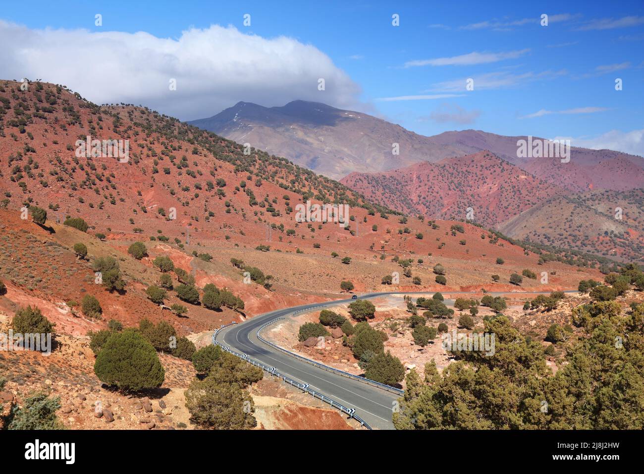 Morocco High Atlas road. Winding scenic road to Tizi N'Tichka mountain ...