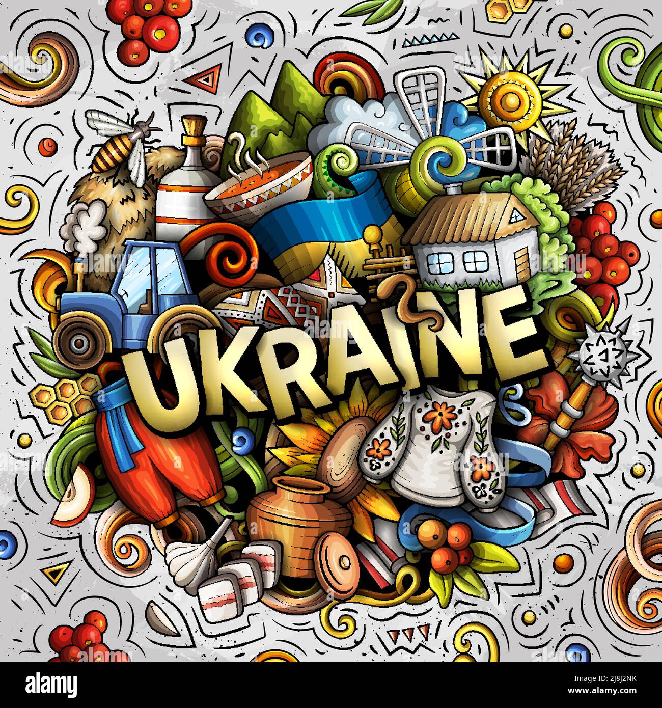 Ukraine hand drawn cartoon doodle illustration. Funny Ukrainian design ...