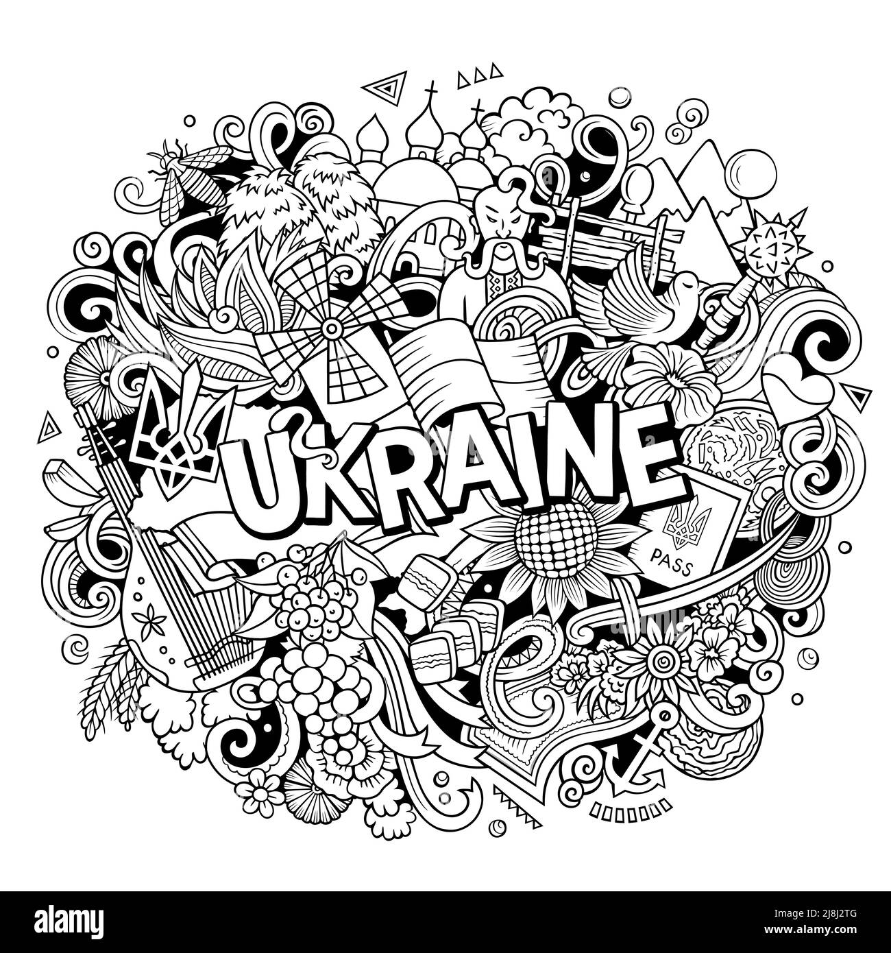 Ukraine hand drawn cartoon doodle illustration. Funny Ukrainian design ...