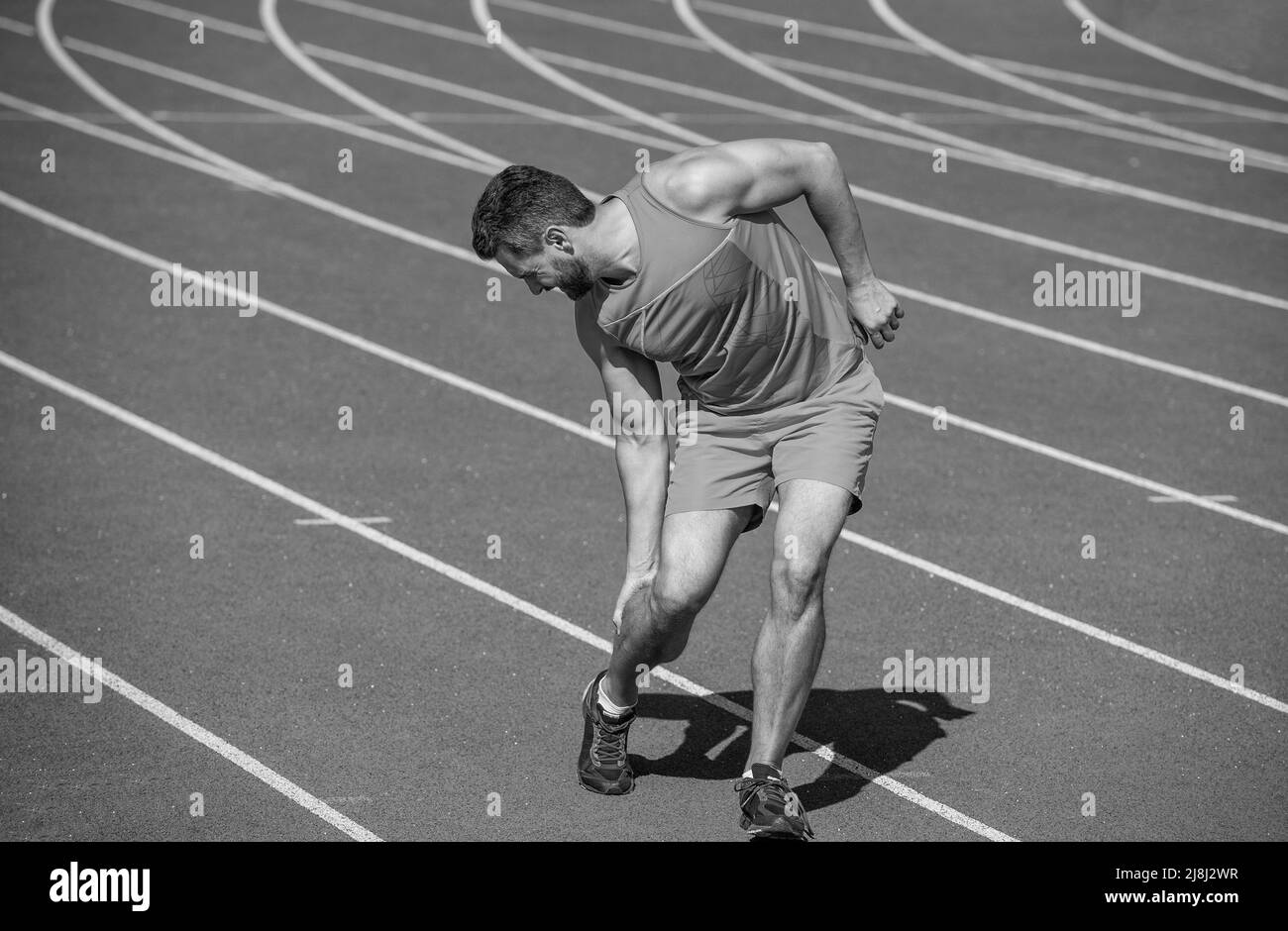 sportsman feel hurt and sharp pain because of sport trauma after ...