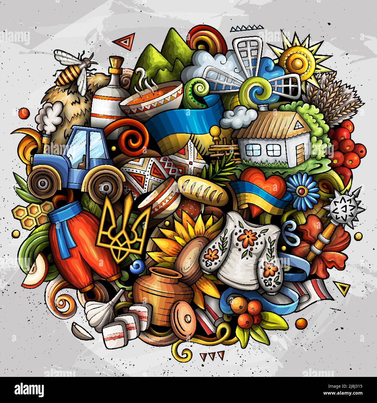 Ukraine cartoon doodle illustration. Funny Ukrainian design. Creative ...