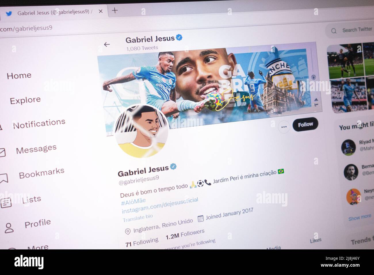 KONSKIE, POLAND - May 14, 2022: Gabriel Jesus official Twitter account ...