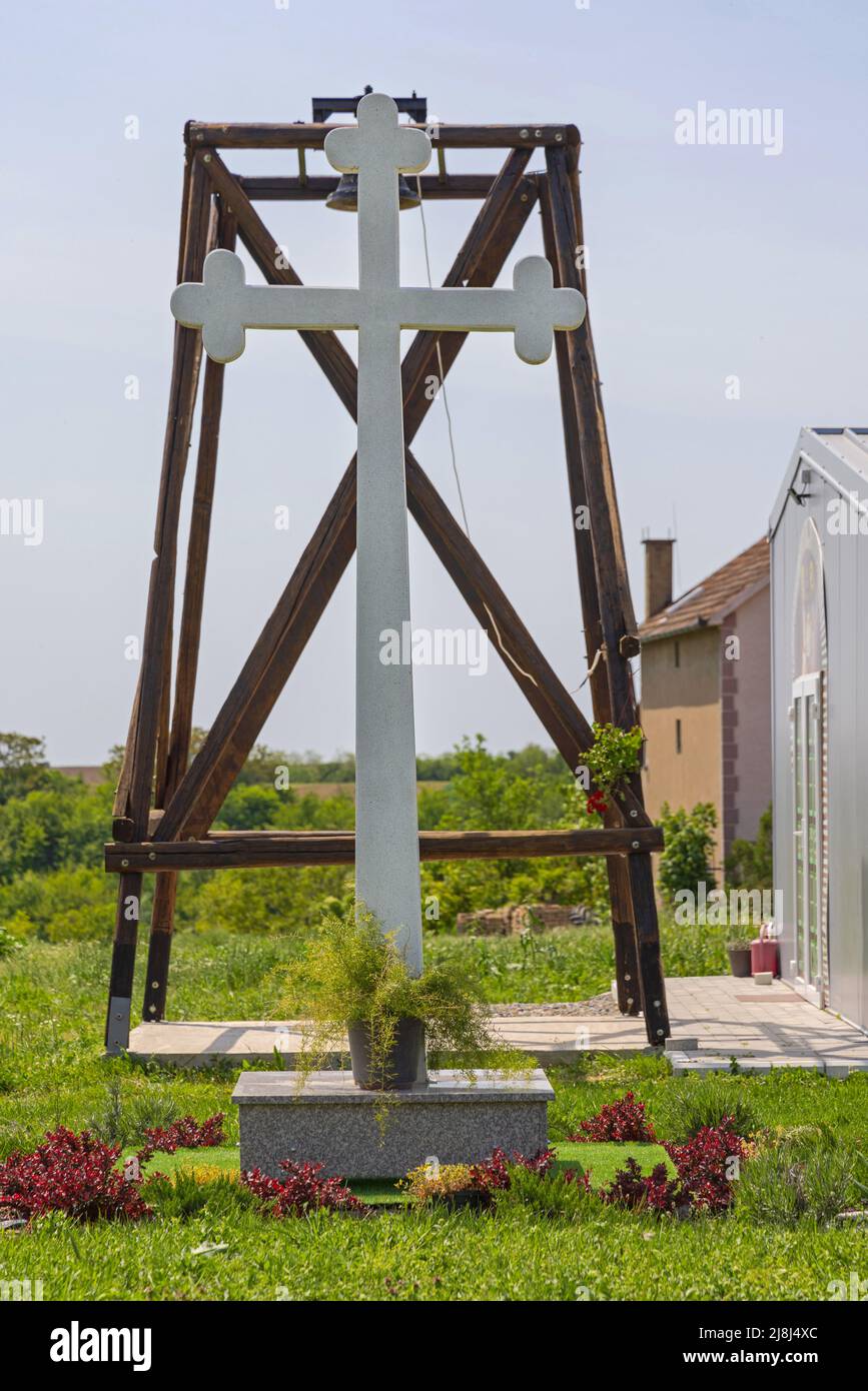 Concrete Cross Shape at Small Church in Jarkovci Stock Photo - Alamy