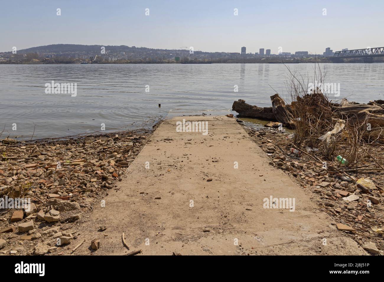 Concrete Ramp Way Going in to Danube River Water Stock Photo - Alamy
