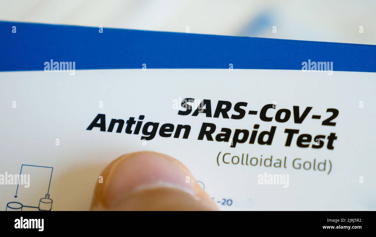 Box of Covid-19 home test kit. Antigen Rapid Test. Sars-cov-2 antigen ...