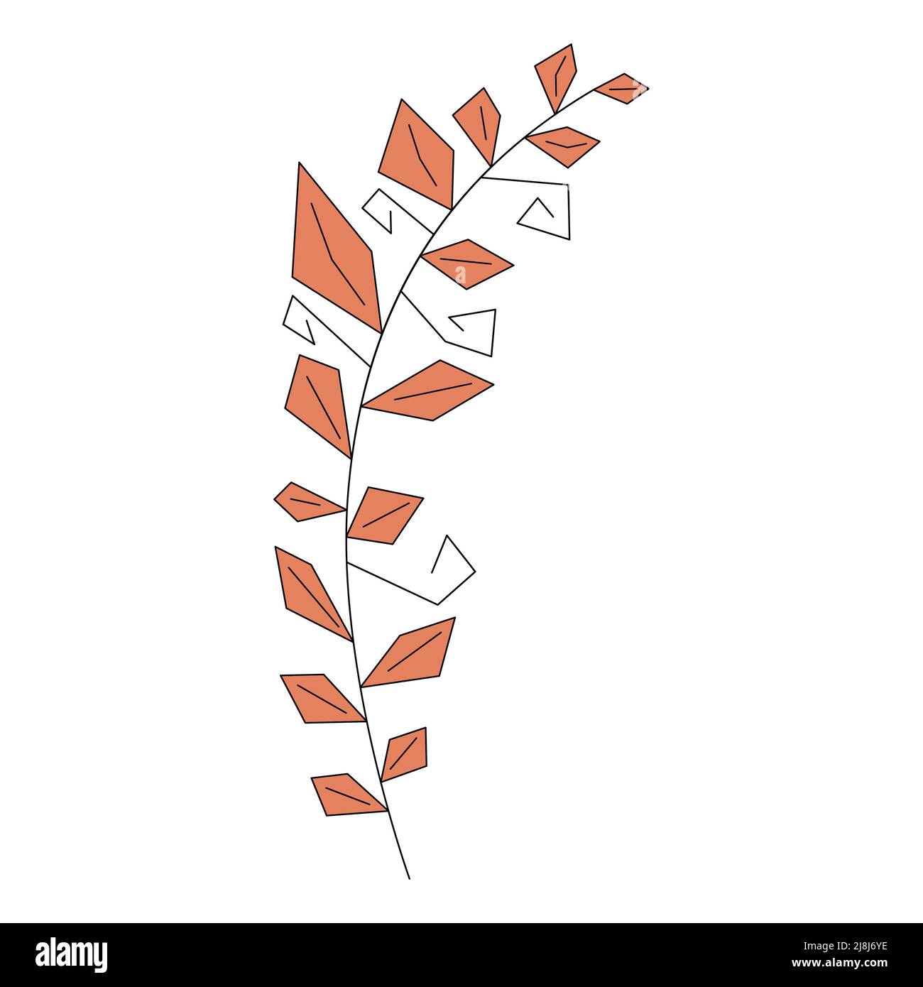 Stylized rhombus leaves, polygonal leaf, linear geometric branch of ...