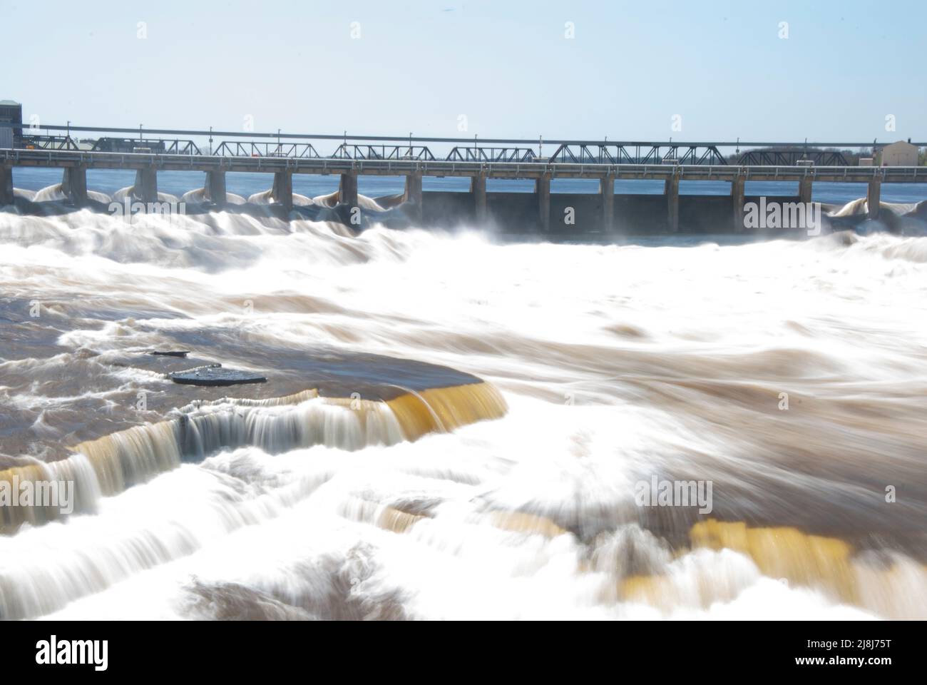 Ottawa River with Chaudiere Dam and Falls, Ottawa, Ontario, Canada ...