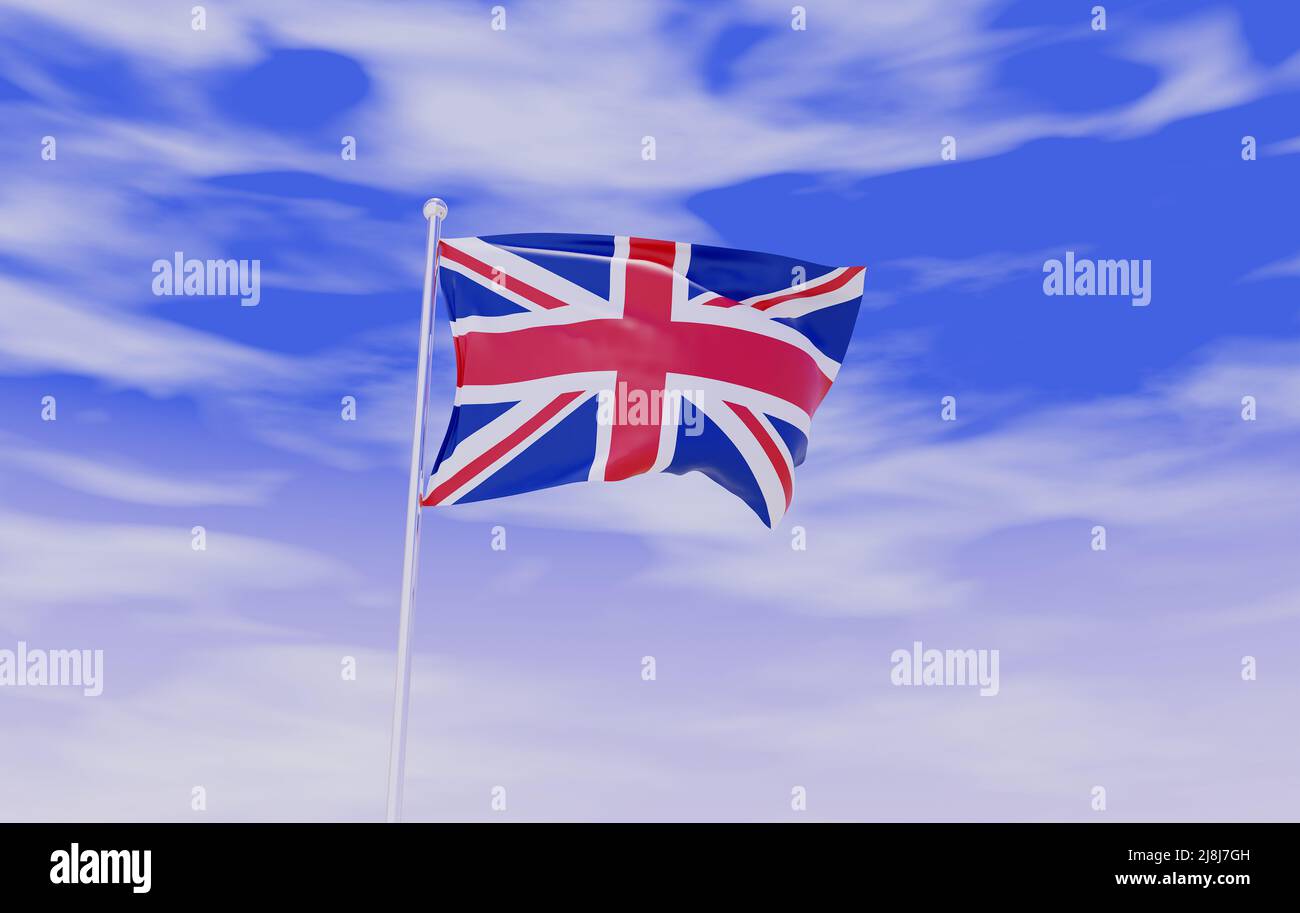 Great Britain Flag during Daylight and beautiful sky - 3D Illustration ...