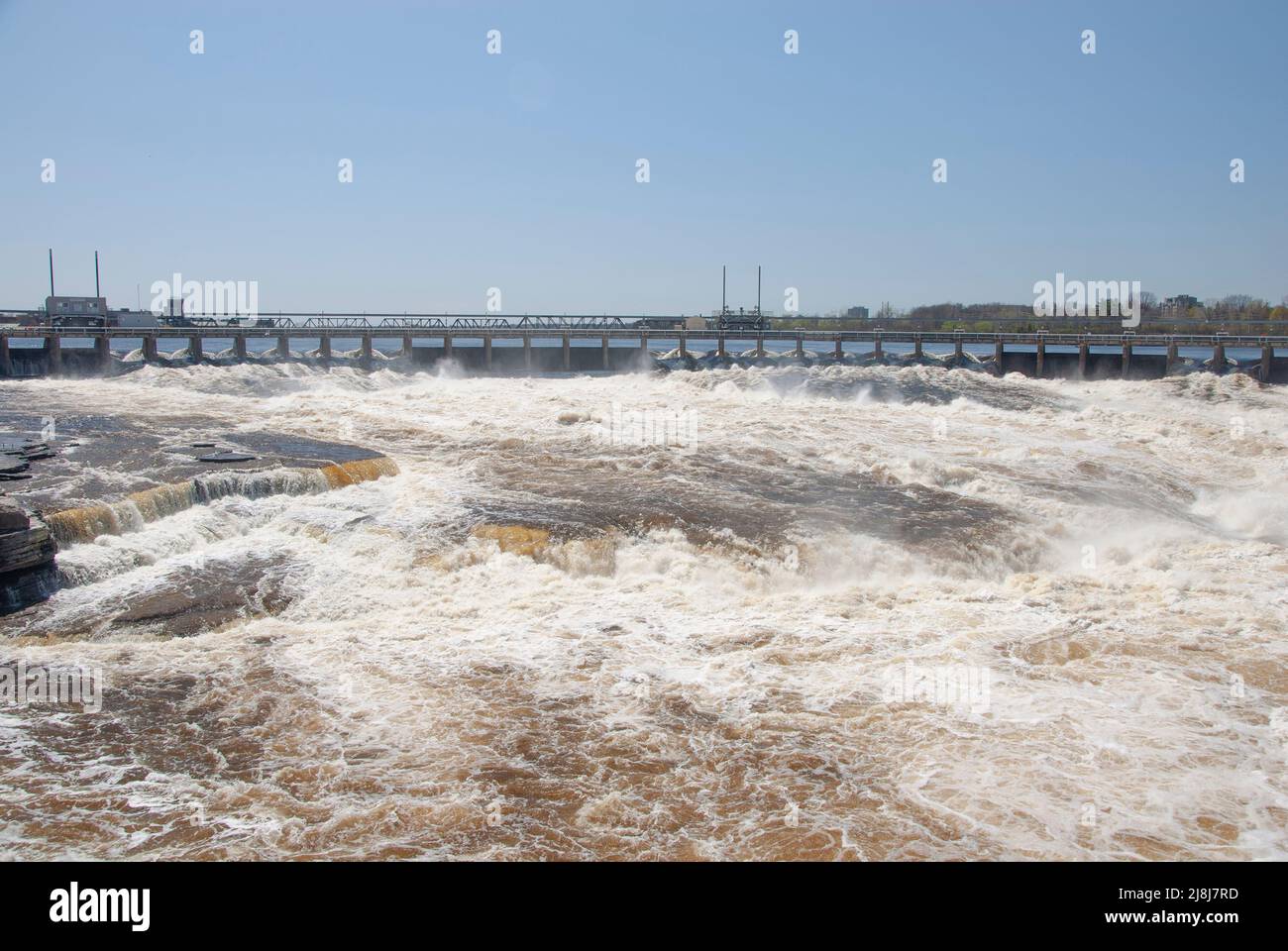 Ottawa River with Chaudiere Dam and Falls, Ottawa, Ontario, Canada ...