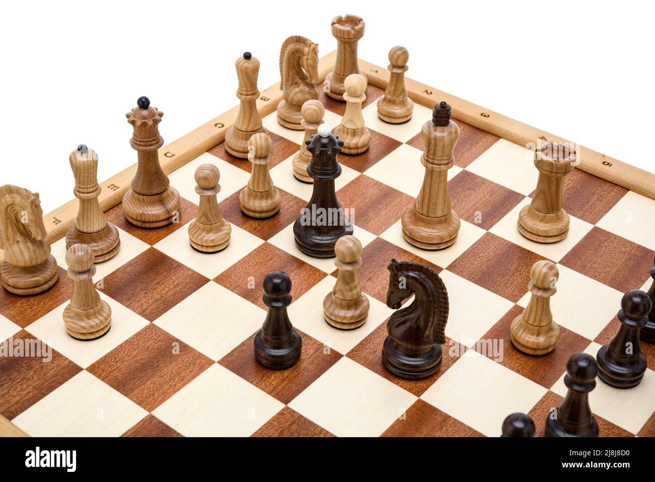 Beige Brown Wooden chess different pieces figures standing on ...
